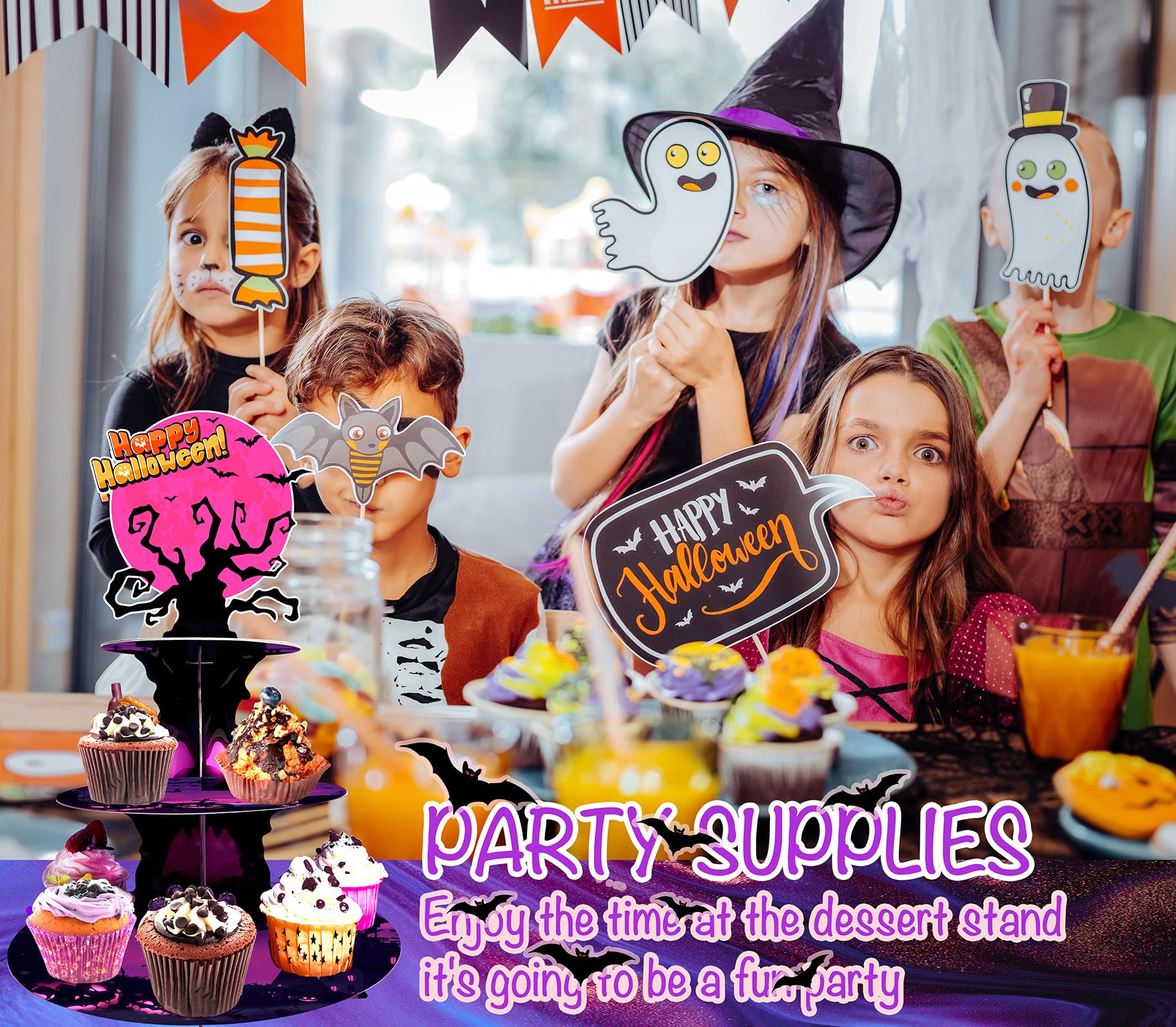 Damanse Halloween Cupcake Stand,3 Tier Cardboard Cupcake Stand Dessert Holder Tower for Halloween Decorations, Halloween Birthday Party Supplies Haunted Decor for Kids (Halloween)