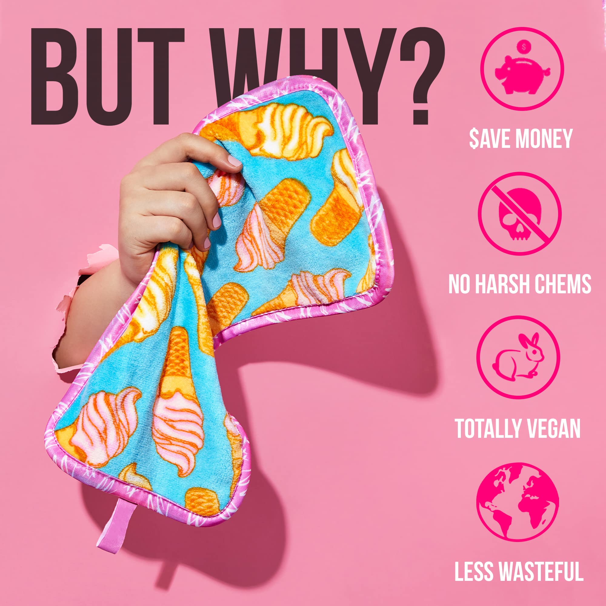 CAMPANELLI Makeup Remover Towels - Washable & Reusable. Great for Sensitive Skin. FreshFace & Perfect Beauty as seen on QVC & HSN (Ice Cream 5pc Set)