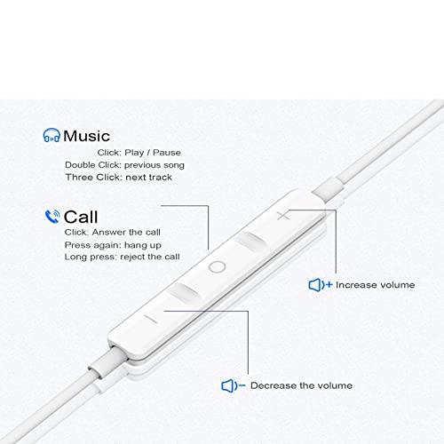 Hi-Res Extra Bass Earbuds Noise Isolating in-Ear Headphones Wired Earbuds with Microphone for iPhone, iPad, MP3, Huawei, Samsung, Lightweight Earphones with Volume Control 3.5mm Jack Headphones