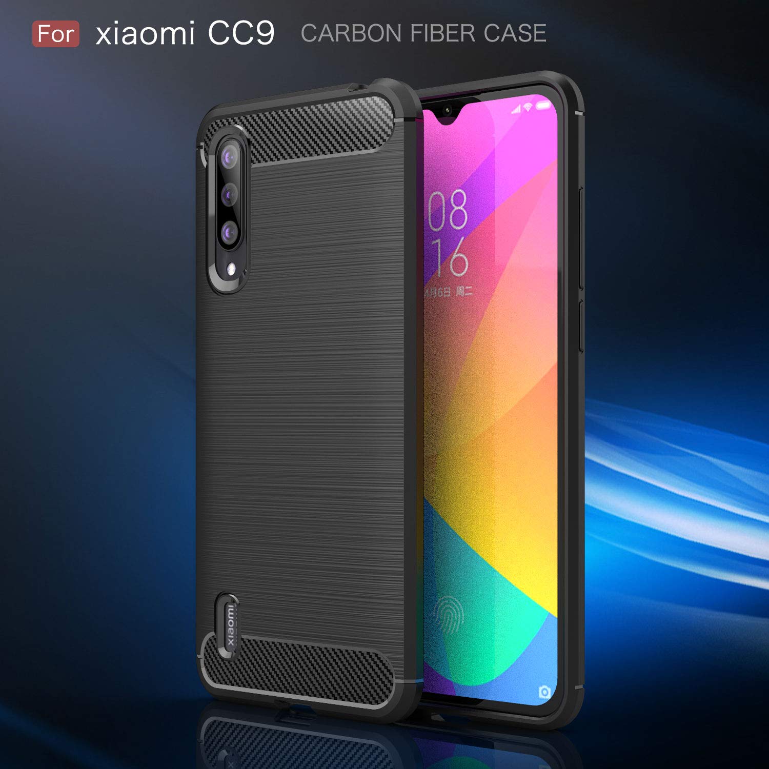 Beovtk Xiaomi Mi A3 Lite/Xiaomi Mi 9 Lite Case, Silicone Leather[Slim Thin] Flexible TPU Protective Case Shock Absorption Carbon Fiber Cover for Xiaomi Mi A3 Lite/Xiaomi Mi 9 Lite Case(Navy)
