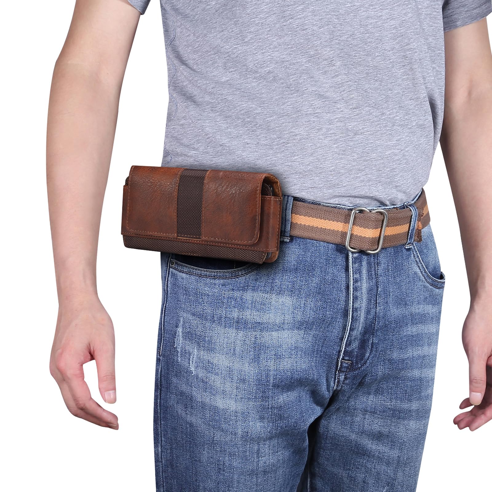 Cell Phone Holster Belt Clip Case Belt Loop Pouch Holder for Samsung Galaxy S23 Ultra S22 Ultra S21 Plus S20 FE Note 20 A54 A03/ Google Pixel 6 7 Pro/Moto G Power 5G iPhone 14 Plus/TCL 30 SE (Brown)