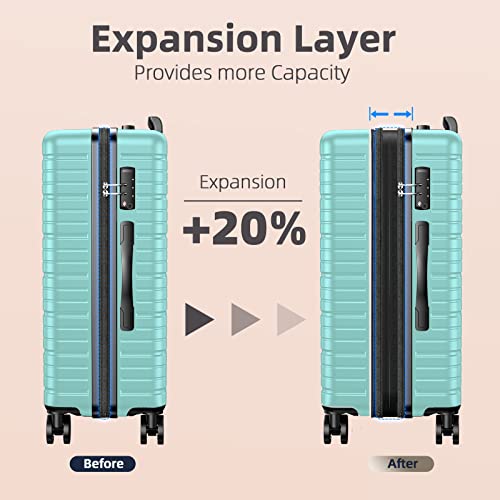 BEOW Luggage Sets Expandable Lightweight Suitcases with Wheels PC+ABS Durable Travel Luggage TSA Lock Mint Green 3pcs
