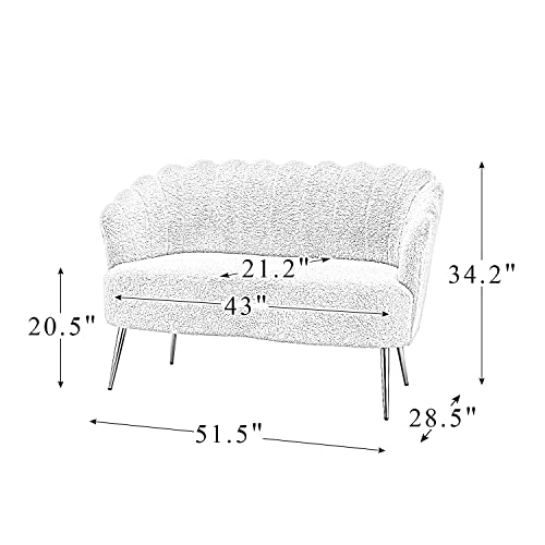 HULALA HOME Modern Loveseat Sofa with Gold Legs, Small Armless 2-Seater Sofa with Flower Shaped Back, Comfy Upholstered Love Seats Couch for Bedroom, Living Room, Office, Apartment, Small Space/Ivory