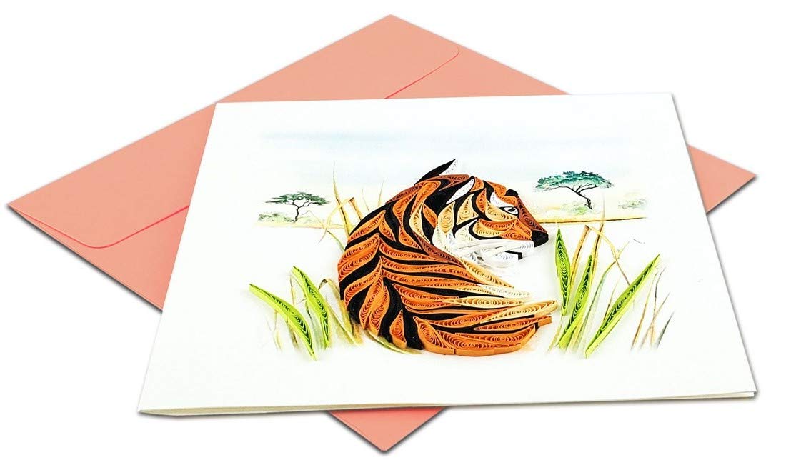 Bengal Tiger Quilling Greeting Card, 6x6" with Envelope. Any Occasion. Blank Inside. Hand-made. Suitable for Framing.