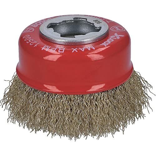 Bosch X-LOCK 2608620730 Cup Wire Brush (Cup Shape, 3.0 inches (75 mm), Brass 0.01 inches (0.3 mm), Straight, 1 Piece)