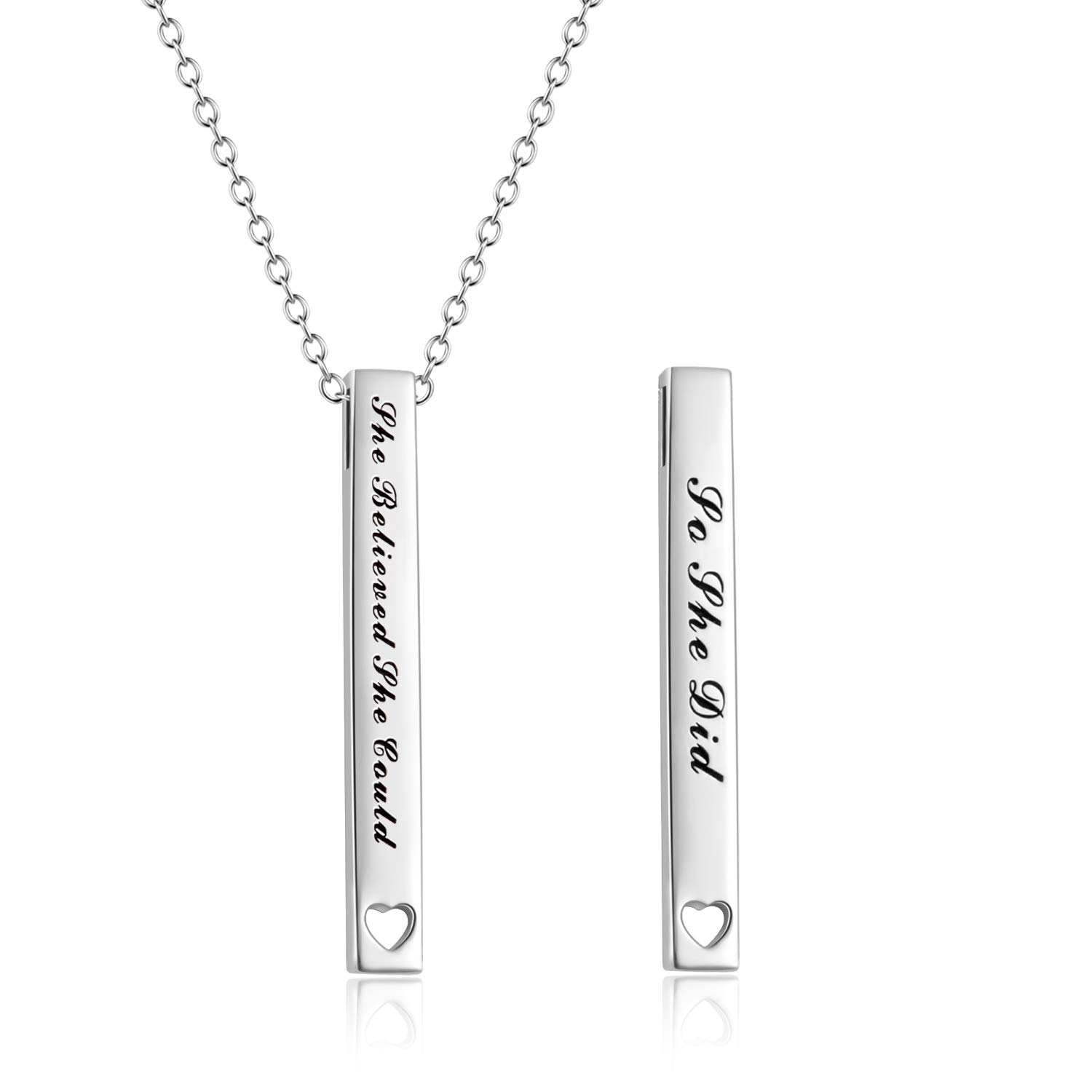 AXELUNA 925 Sterling Silver She Believed She Could So She Did Bar Necklace Jewelry Inspirational Gifts for Women