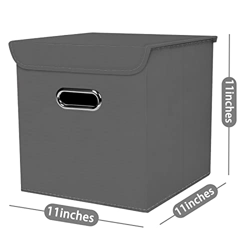 Yunkeeper Collapsible Storage Bins with Lids,Fabric Cube Storage Organizer With Handles,For Clothes Storage,Home, Nursery,Closet Office Basket,3 Pack,(Grey