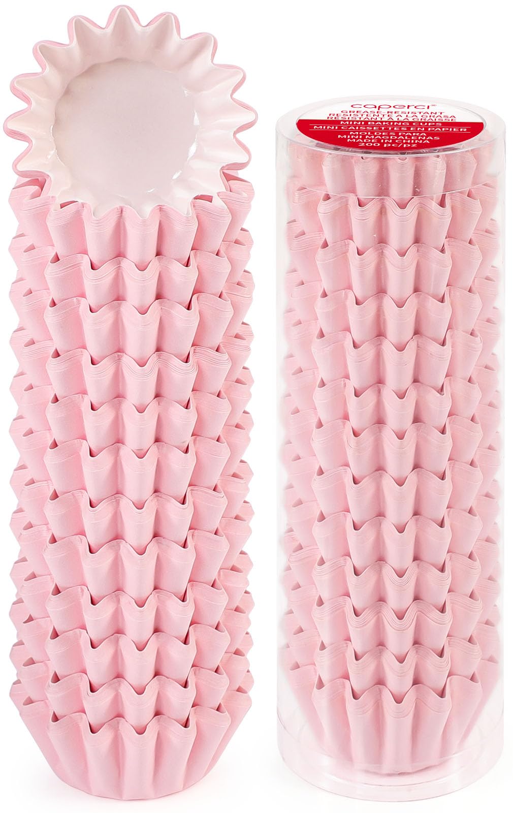 Caperci Grease-Resistant Pink Mini Cupcake Liners 200 Counts - Heavy Duty Paper Muffin Baking Cups, Odorless, No Muffin Pan Needed, Easily Peels (Pink)