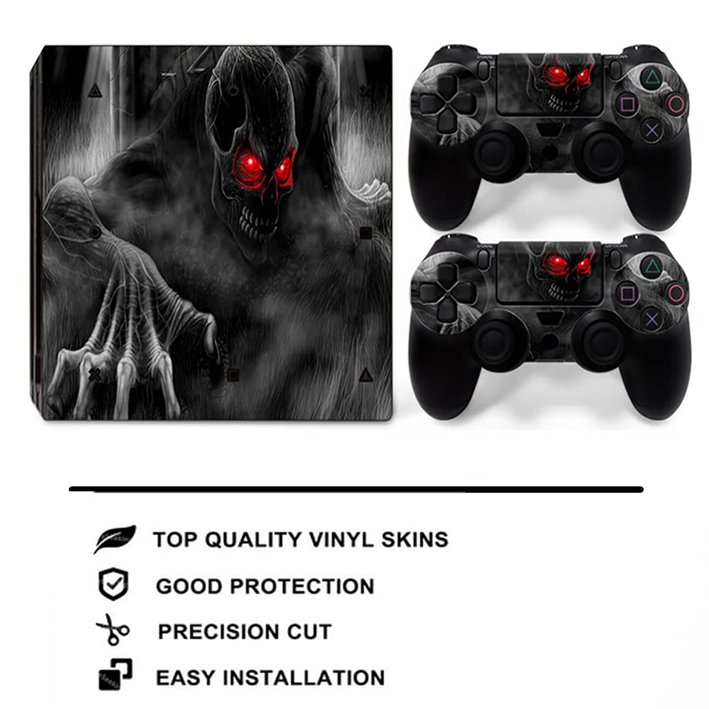 FYPRO Ps4 Pro Skin Sticker The Skull for Sony Playstation 4 Pro Console Protection Film and 2pcs Controller Skins 1#
