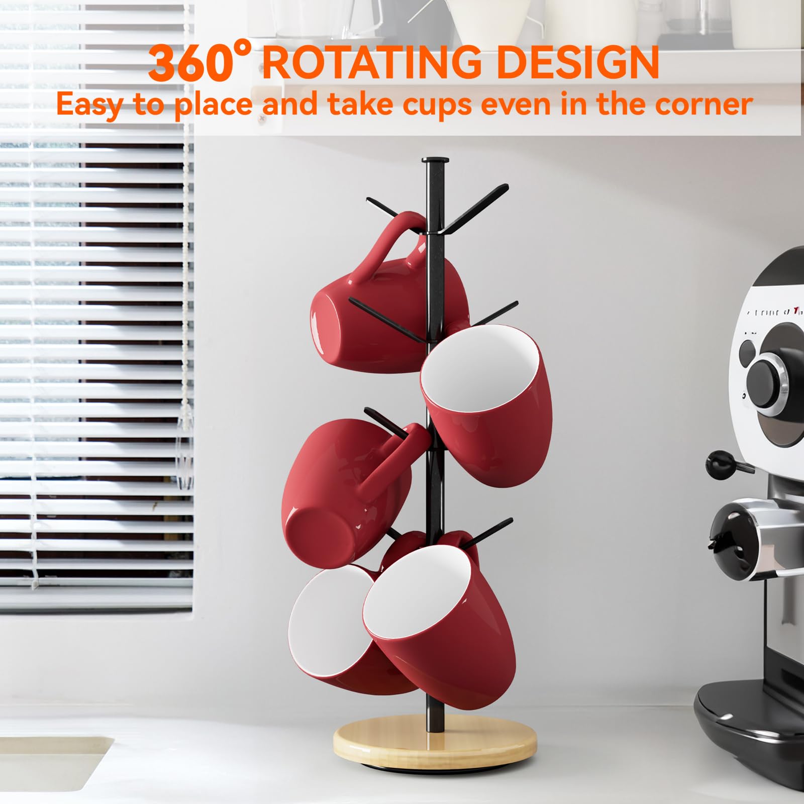 Coffee Mug Holder Tree, Upgraded 360° Rotated 8 Hooks Coffee Cup Holder for Counter，Coffee Mug Organizer Station, Mug Stand Coffee Bar Accessories (Black)