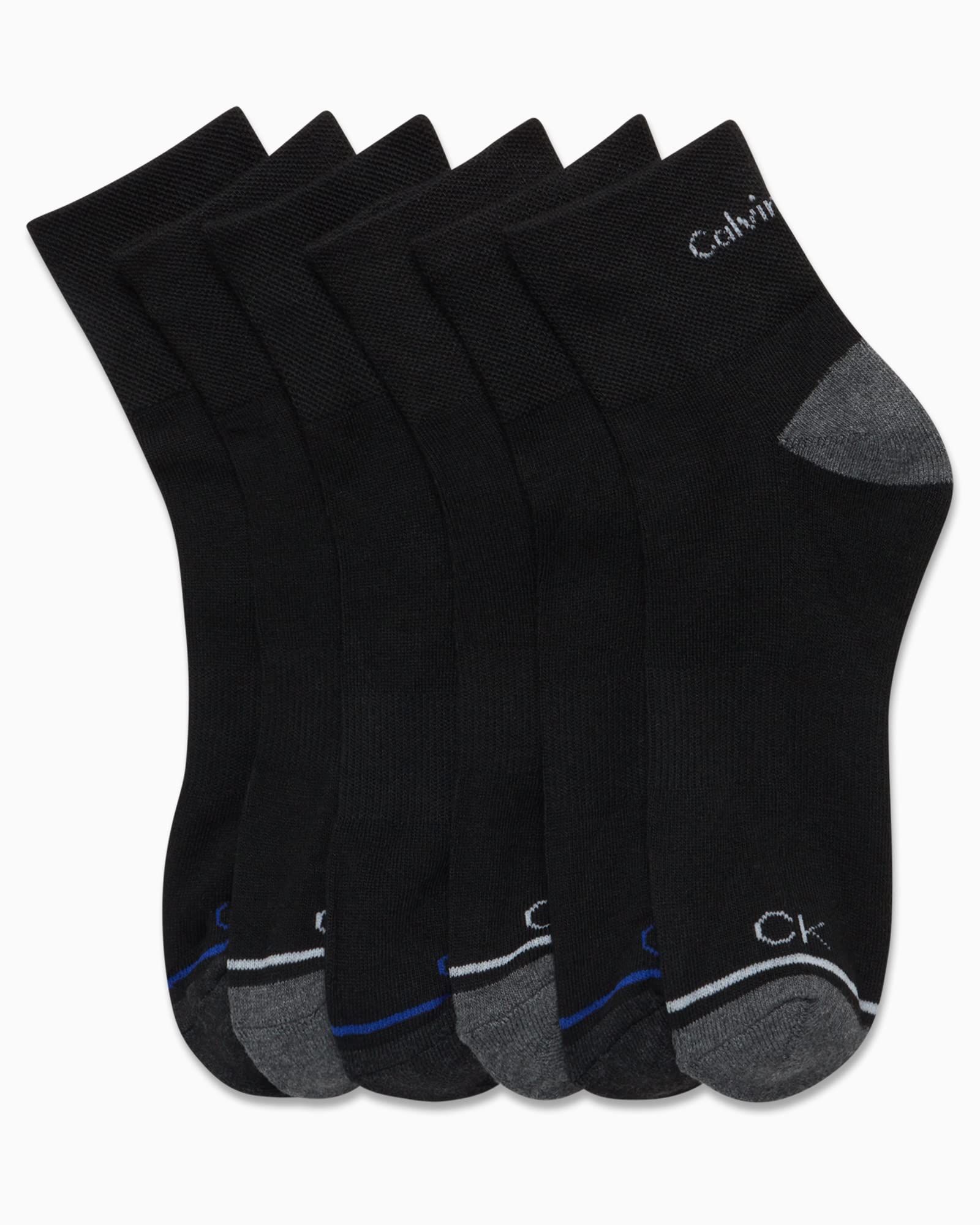 Calvin Klein Men's Quarter Socks - 6 Pack Soft Cushioned Athletic Ankle Socks for Men - Breathable Men's Sports Socks, Size 7-12, Dark Denim Assorted