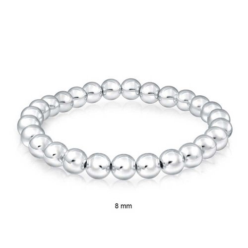 Bling Jewelry Simple Basic Round .925 Sterling Silver Bead Ball Strand Stretch Bracelet For Women 8MM