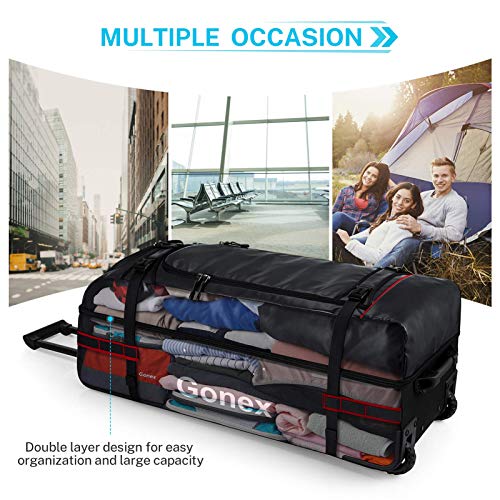 Gonex Rolling Duffle Bag with Wheels, 100L Water Repellent Large Wheeled Travel Duffel Luggage with Rollers 33 inch, Black
