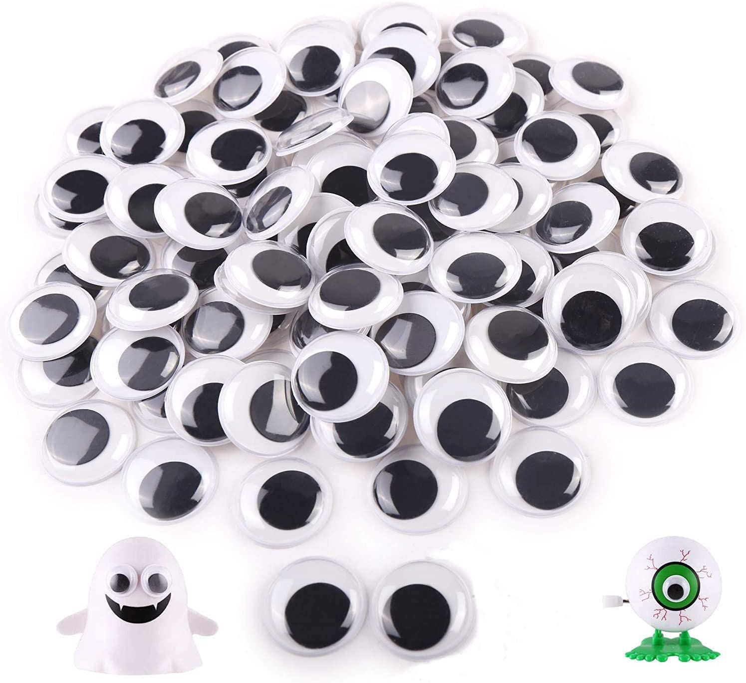 FINGOOO 1 Inch Googly Wiggle Eyes with Self Adhesive, 100-PACK for DIY Art Crafts
