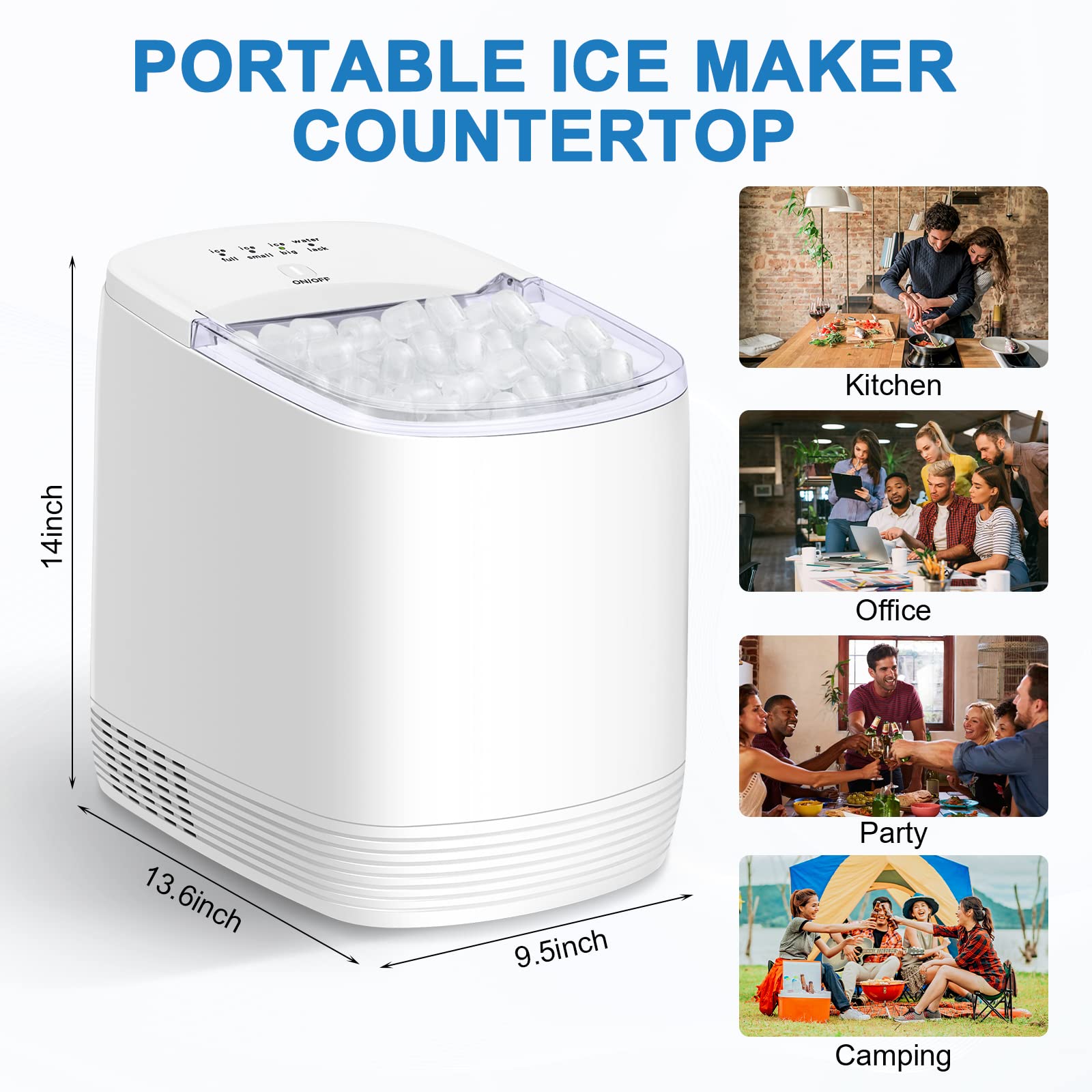 Countertop Ice Maker Machine Portable Ice Maker 35Lbs/24H 9pcs Ice Cubes Ready in 5-8 Mins, Portable Ice Maker for Home/Kitchen/Party