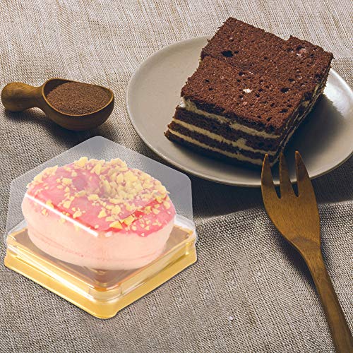 DOITOOL 150 Pcs Plastic Square Moon Cake Boxes Cupcake Boxes Plastic Mini Cake Box Golden Packing Box Cheese Pastry Display Holder for Wedding Birthday Christmas Party Supplies (2.16x2.16inch)