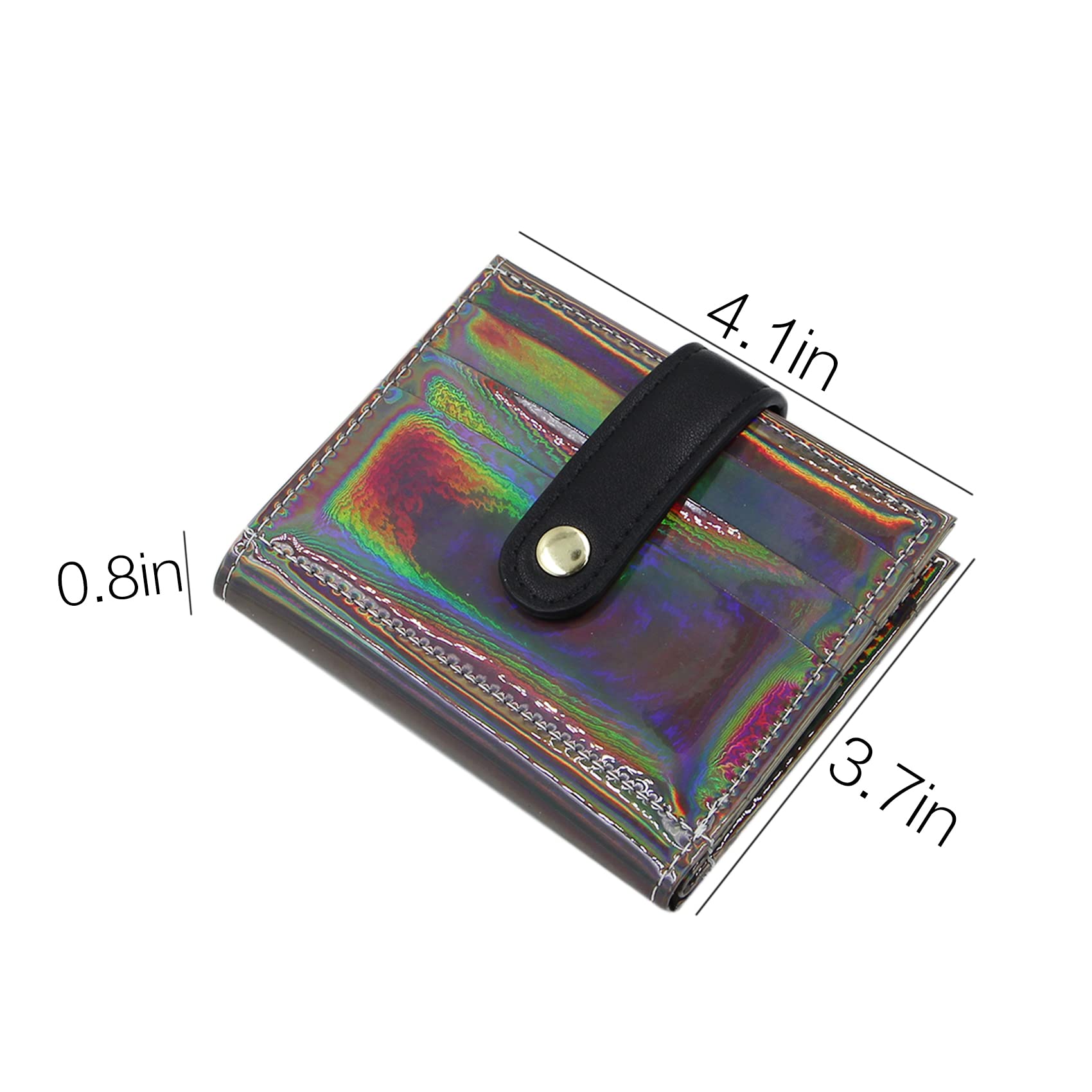 MINGSEECESS Women Bifold Leather Small Wallet Shiny Holographic Zipper Card Holder Coin Change Wallet Clutch Purse with 2 Straps