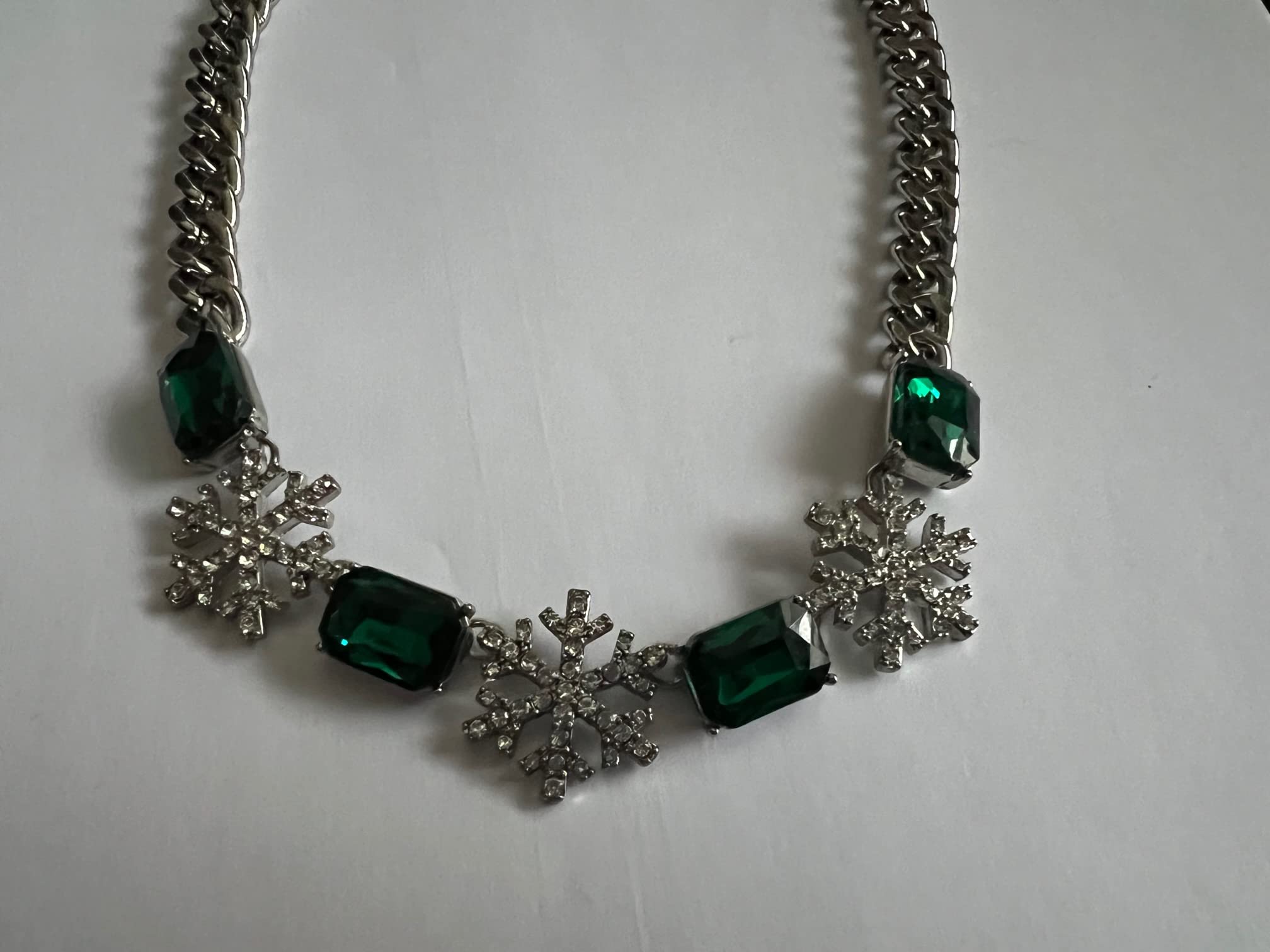 Betsey Johnson Silvertone Snowflake & Emerald Green Crystal Collar Necklace Valentine's Day Gift Idea Love Birthday Present XMAS Gifts Mother's Day Gitfs Easter