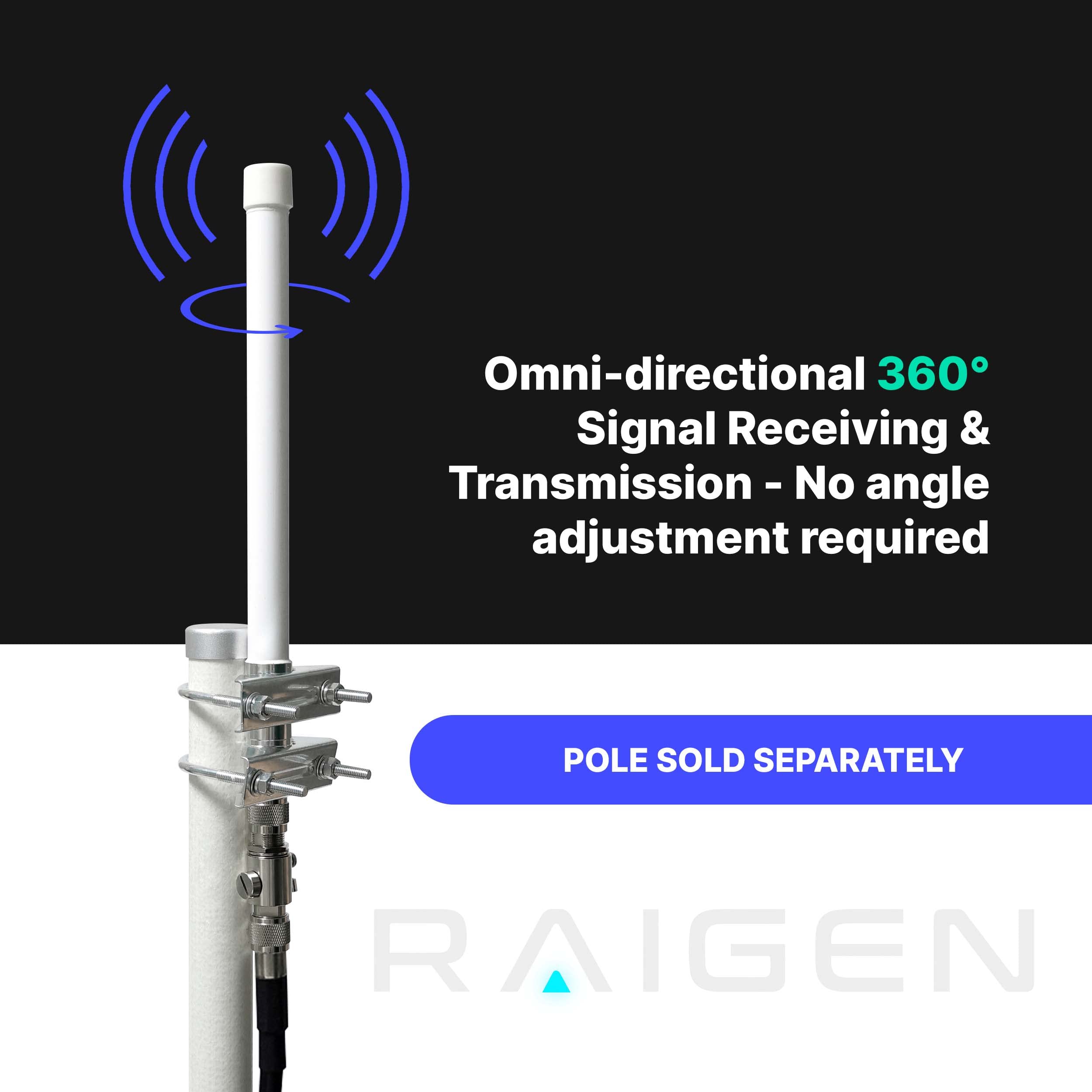 RAIGEN 8 dbi Antenna LoRa 915 MHz 43.3 Inch Tall Outdoor w/Raigen 400 Low Loss Cable Omni-Directional HNT Hotspot for Cell Booster, WiFi, MNTD, Nebra, RAK, Bobcat, Syncrob, and Sensecap