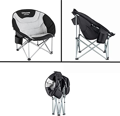KingCamp Oversize Padded Moon Saucer Leisure Cooler Bag and Cup Holder, Portable Heavy Duty Folding Chair for Outdoor Camping, Picnic, Fishing, Lawn, Black/MediumGrey, ONE Size
