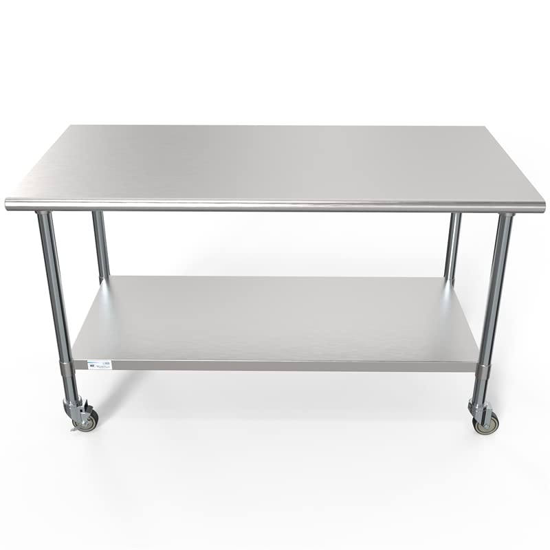 KoolMore Commercial 30β x 60β Stainless Steel Work Table Wheels Restaurant Home Use, Under Storage Shelf Food, Tools, Equipment, Hardware, Heavy Duty Metal Workspace (CT3060-18C), Silver, 30" x 60"