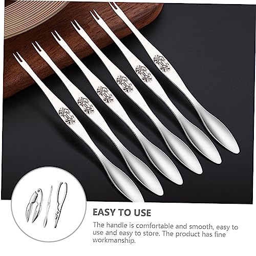 DOITOOL 3pcs Crab Eating Tool Household Tool Set Stainless Steel Forks Oyster Crackers Crab Crackers Nut Crackers Seafood Opener Tools Crab Leg Clamp Efficient Crab Tong Crab Leg Crackers