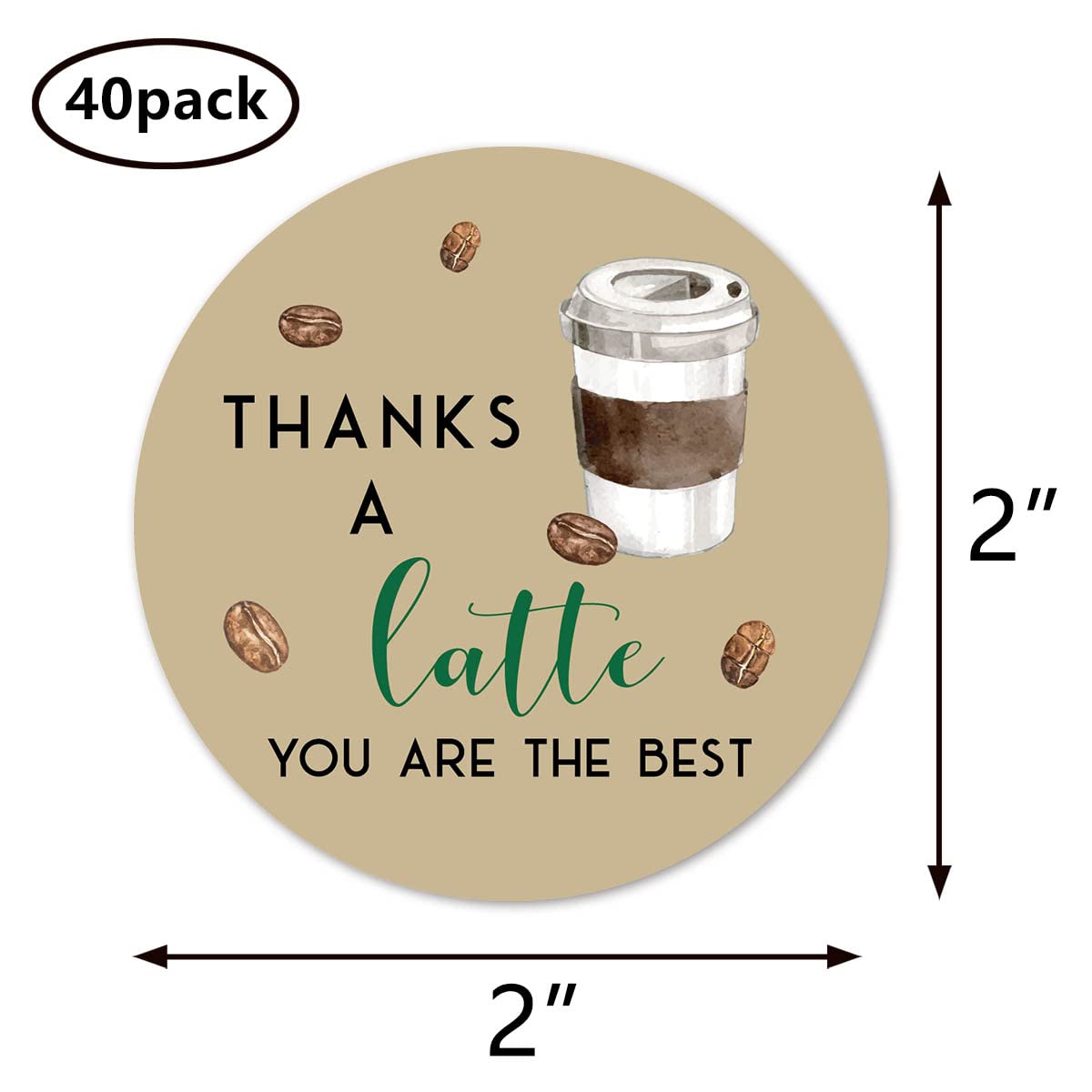 Coffee Thanks a Latte Stickers, 2 Inch Birthday Party Favor Labels 40-Pack