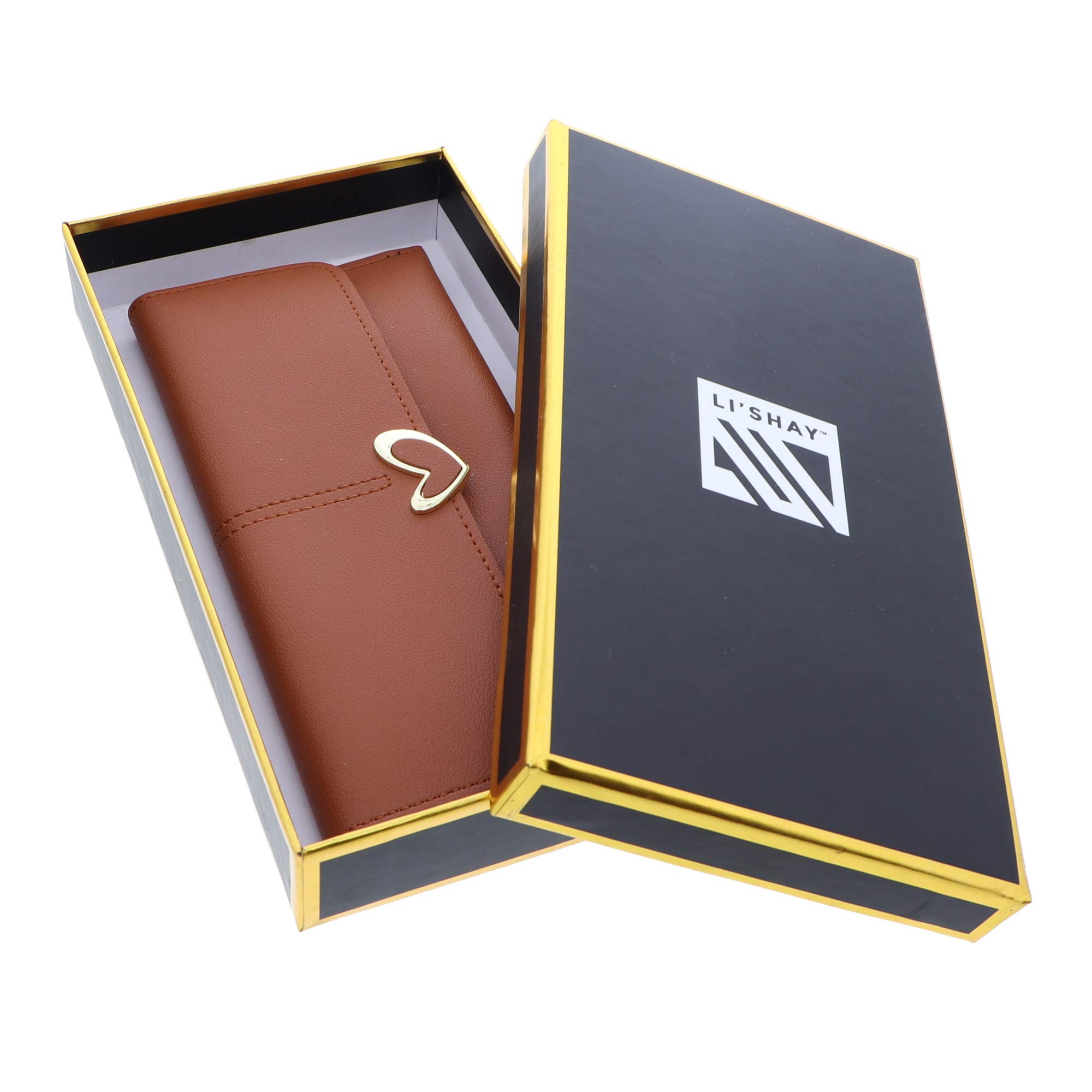 Li'Shay Wallet with Heart Closure-Yellow Brown