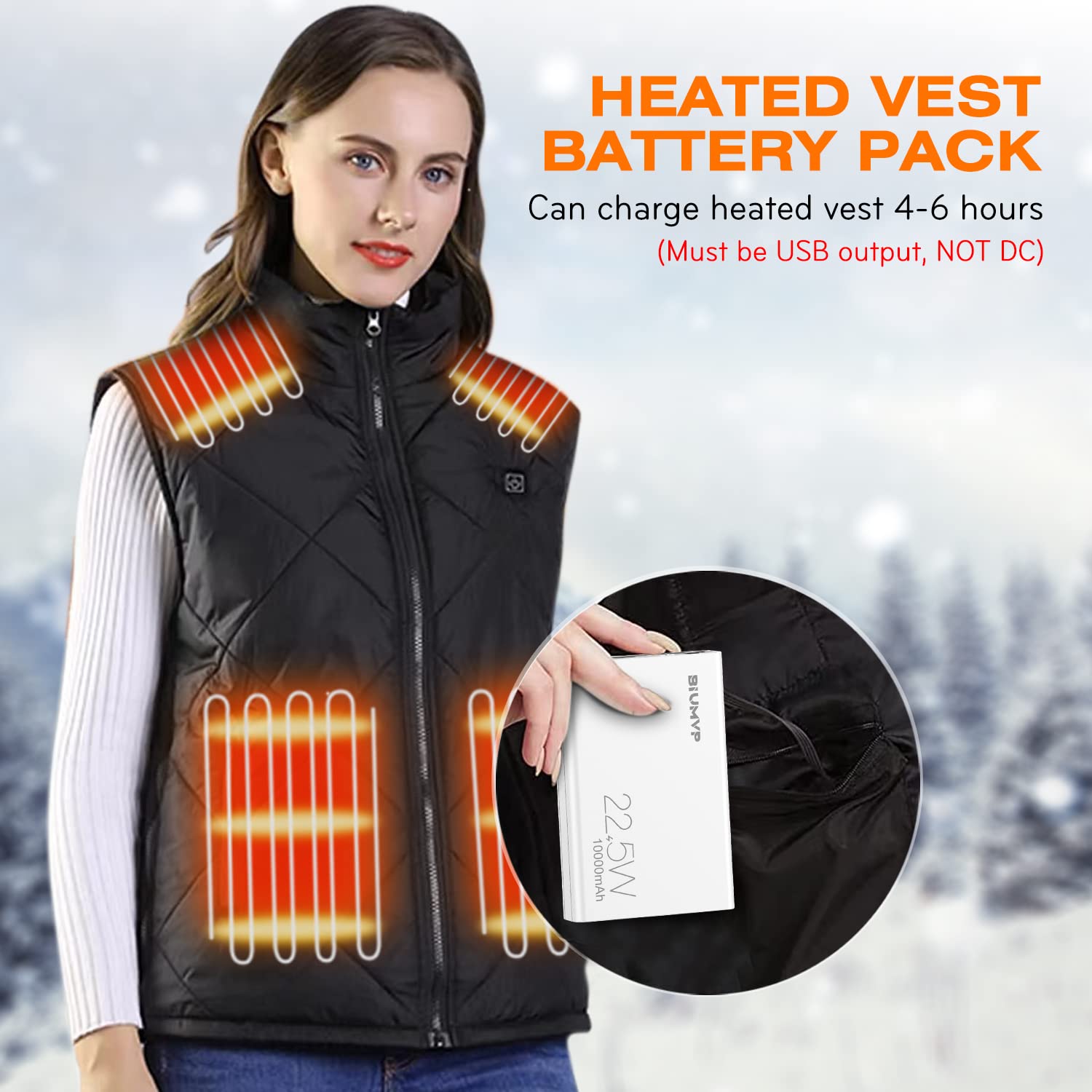 BIUMVP Heated Vest Battery Pack,5V 2A 10000mAh Power Bank for Heated Jacket,PD 22.5W Fast Charging Portable Charger,LCD Dispaly Phone Charger for iPhone,Android ect.