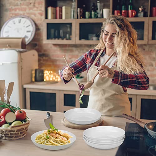 Cnyiyeci Pasta Bowls 30oz, Salad Plates 6 Packs 9β Large White Ceramic Serving Bowls Shallow for Noodles Salad oven Dishwasher Safe