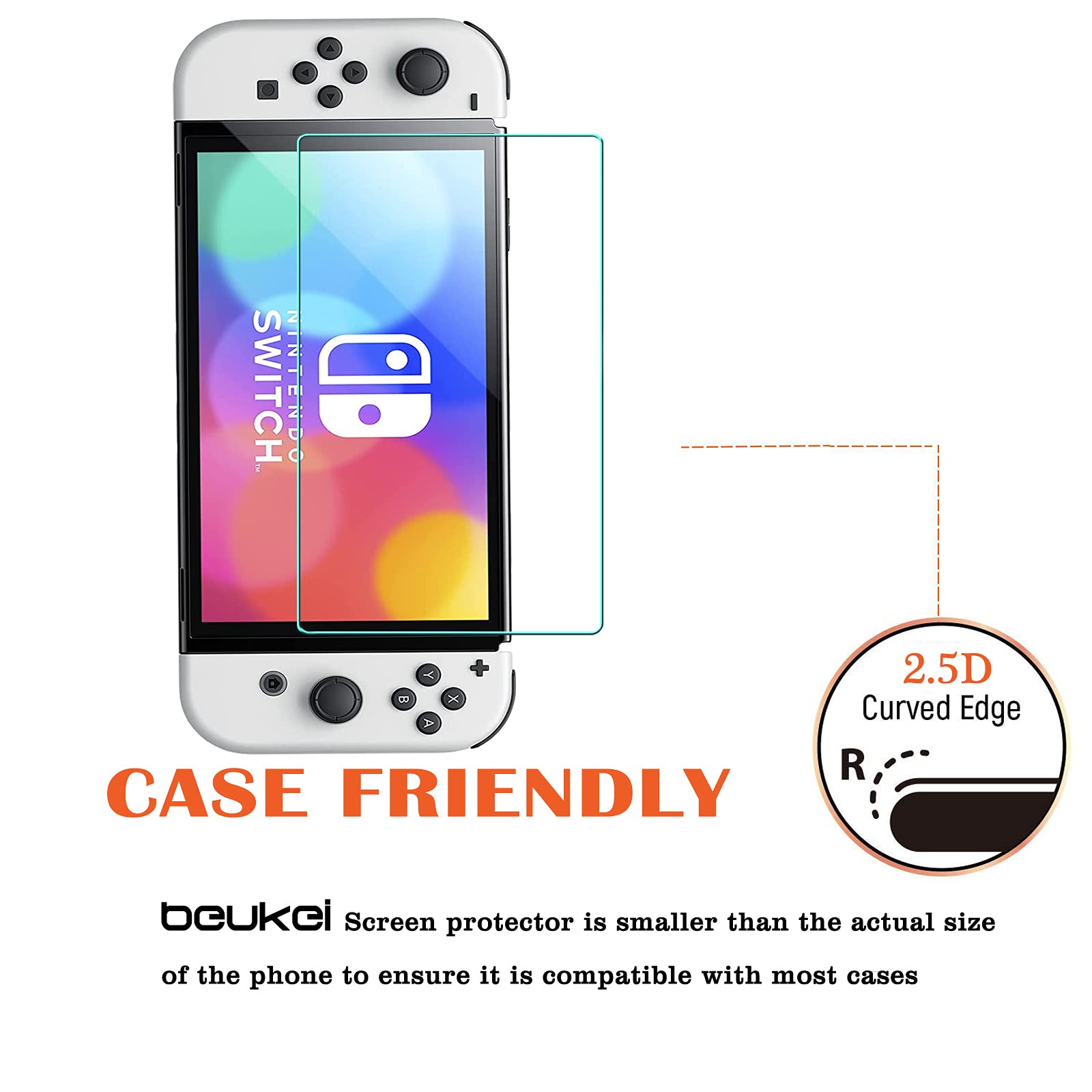 beukei (3 Pack) Compatible for Nintendo Switch OLED (2021) Screen Protector Tempered Glass, Full Screen Coverage, Touch Sensitive,Case Friendly, 9H Hardness