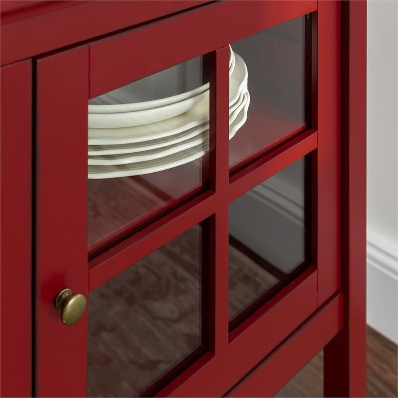 Walker Edison Charlotte Classic Glass Door Storage Buffet, 52 Inch, Red