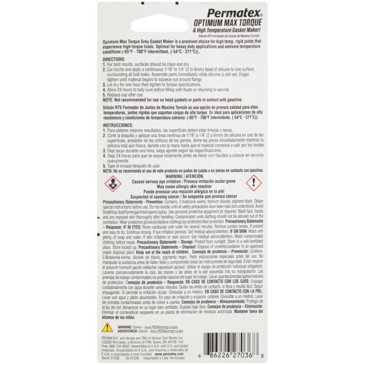 Permatex 27036 Grey Optimum Gasket Maker, 3.35 fl. oz