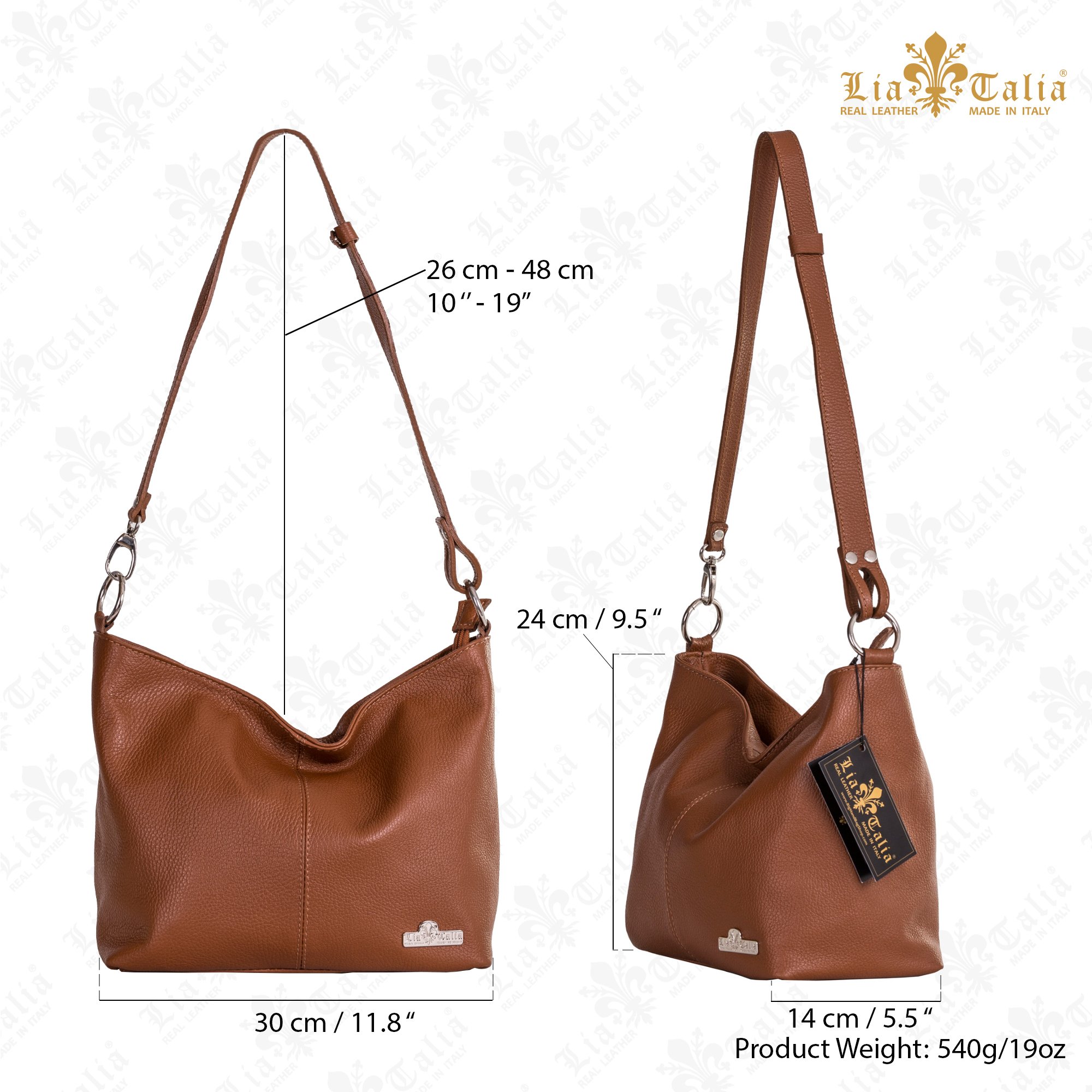 LiaTalia Womens Genuine Italian Leather Medium Size Shoulder Hobo Bag - Adjustable Long Strap Handbag - EMMY [Lilac]
