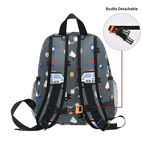 Glaphy Custom Kid's Name Backpack, Police Car Pattern Toddler Backpack for Daycare Travel, Personalized Name Preschool Bookbags for Boys Girls