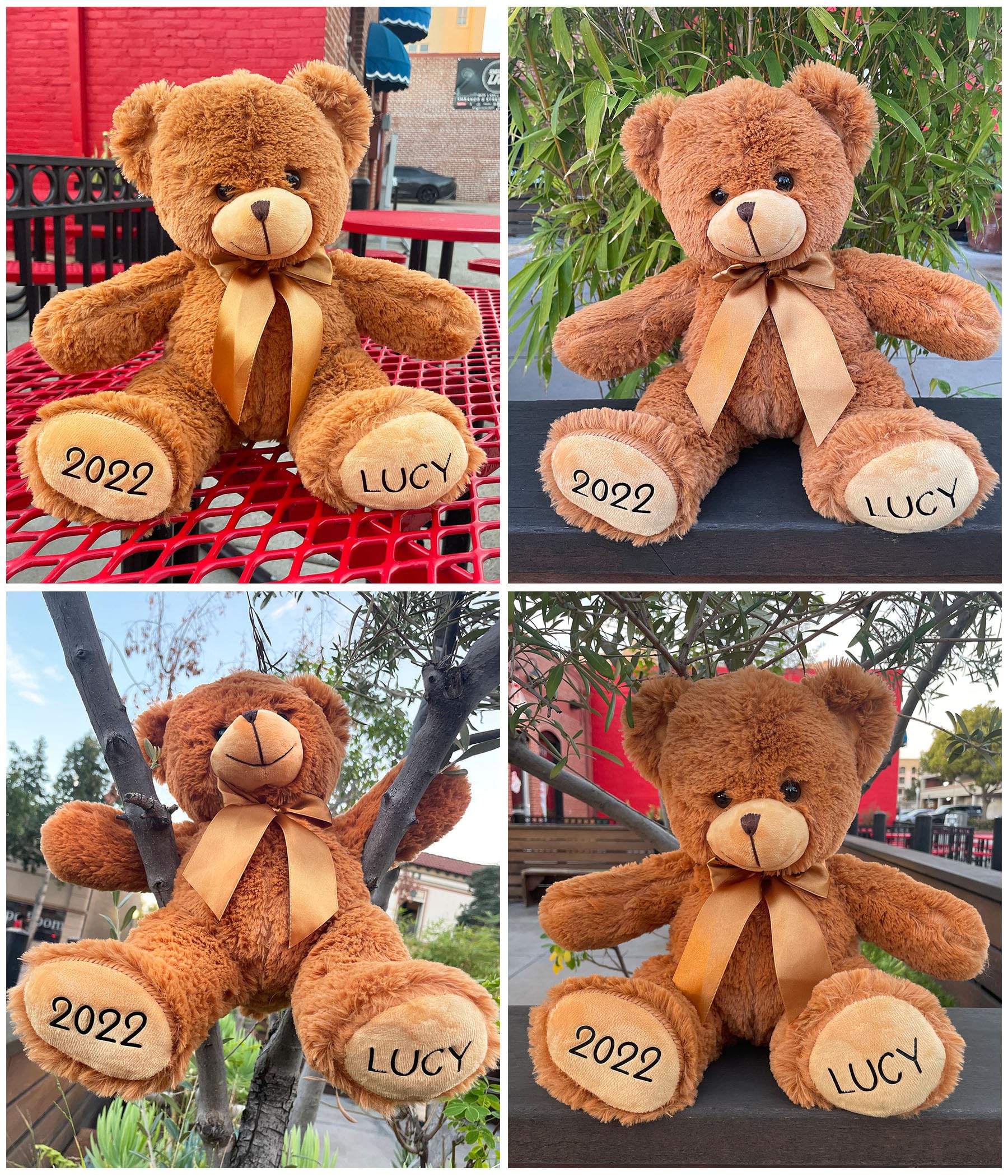 Personalized Stuffed Teddy Bear Gift for Her, Him, 16 Inch - Cute Custom Brown Bear with Your Name and Year on The Feet