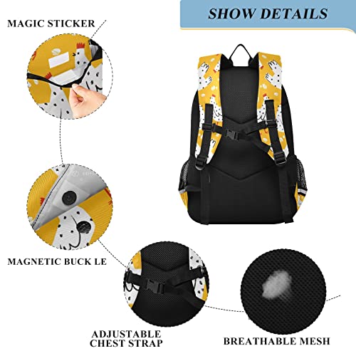 Glaphy Farm Animals Cute Hens Backpack School Bag Lightweight Laptop Backpack Student Travel Daypack with Reflective Stripes