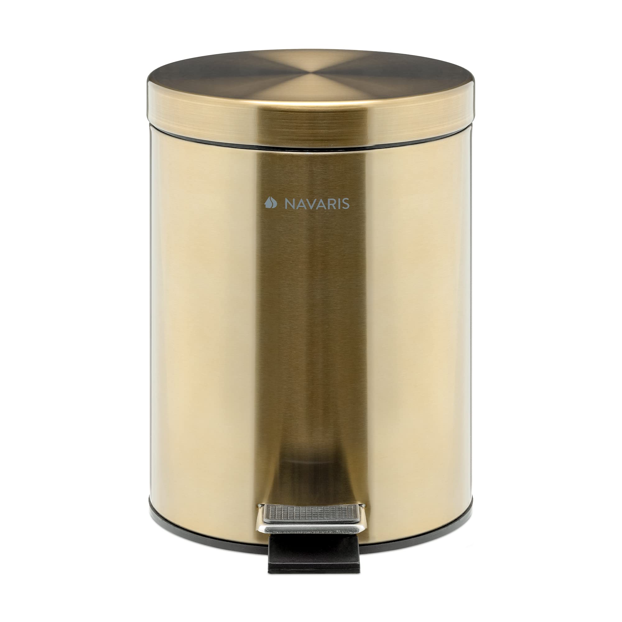 Navaris Small Gold Trash Can - 1.3 Gallon (5 Liter) Trash Can with Step Pedal, Lid and Removable Inner Bucket for Bathroom Kitchen Office or Bedroom