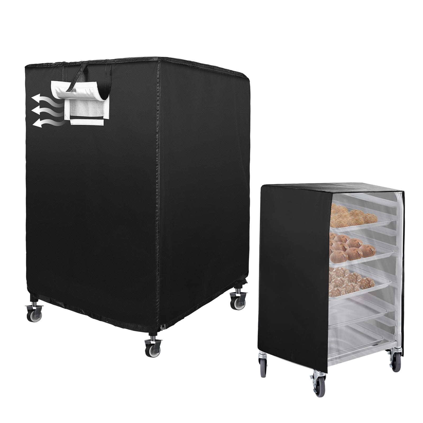 Bread Rack Cover with Zipper, 10tier Sheet Pan Rack/Bun Pan Rack Cover with Vents ,23"X28"X32" Bakery Single Rack Covers Waterproof and Dustproof,Black