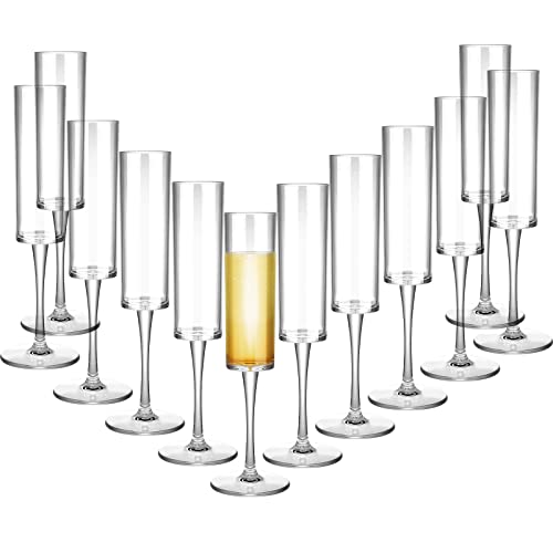 Champagne Flutes Goblets Plastic Acrylic Wine Toasting Goblets Crystal Disposable Cocktail Cups Drinkware Reusable For Christmas Party Wedding Birthday Anniversary(Clear,12 Pieces)