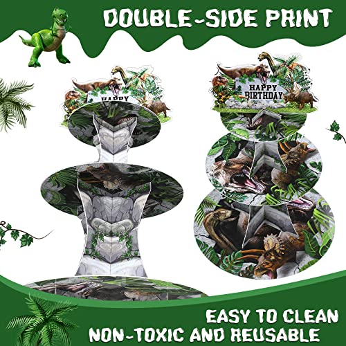 Dinosaur Cupcake Stand Dinosaur Cardboard Cupcake Holder Dinosaur Cupcake Stand Set Dinosaur Dessert Tower Holder 3 Tier Dino Mini Cake Stand for Kids Birthday Dinosaur Theme Party Decorations