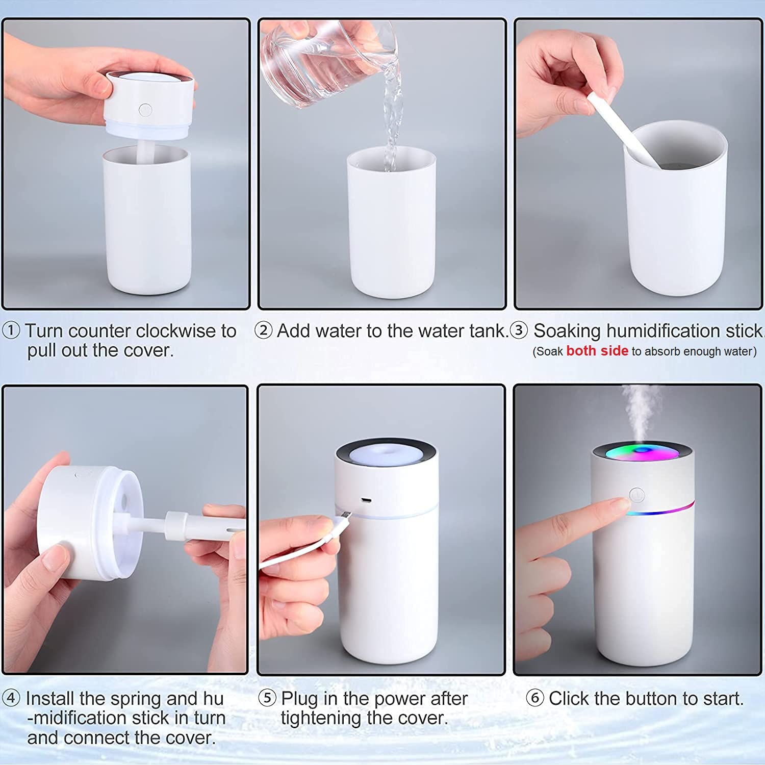 Mini Humidifier, Cool Mist Portable Mini USB Humidifier for Plants Car Baby Bedroom with Auto Shut-Off, Best Personal Humidifier (320ML-White)