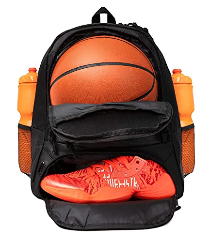 ERANT Basketball Backpack - Extra Large Sports Bag with Separate Ball and Shoe Compartment - Durable Design - Suitable for Boys and Girls - Black