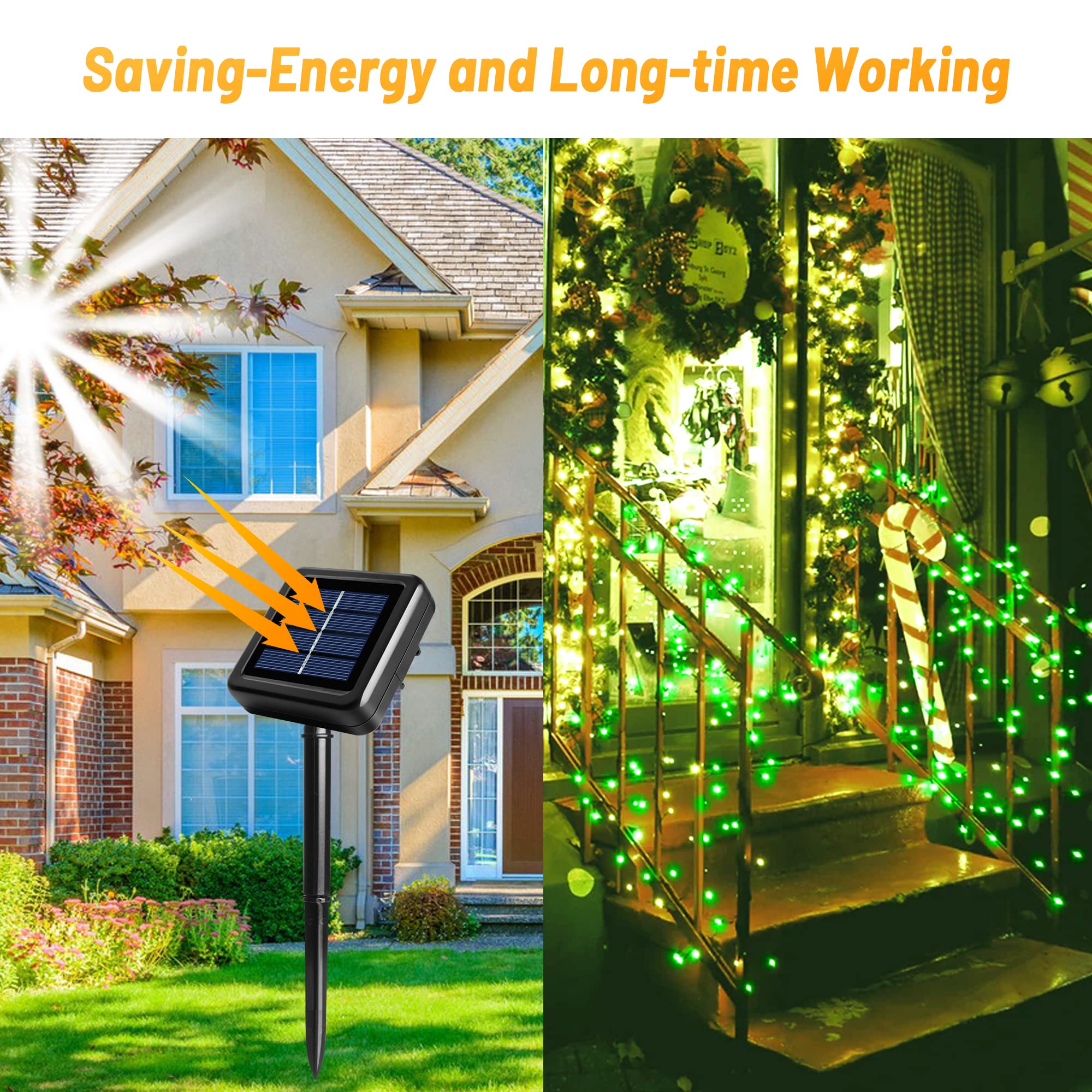 KNONEW Solar String Lights Outdoor [2 Pack] 72FT 200 Led Solar Fairy Lights with 8 Lighting Models, Waterproof Copper Wire Solar Powered Light for Garden Patio Tree Wedding Party Holiday Decor, Green