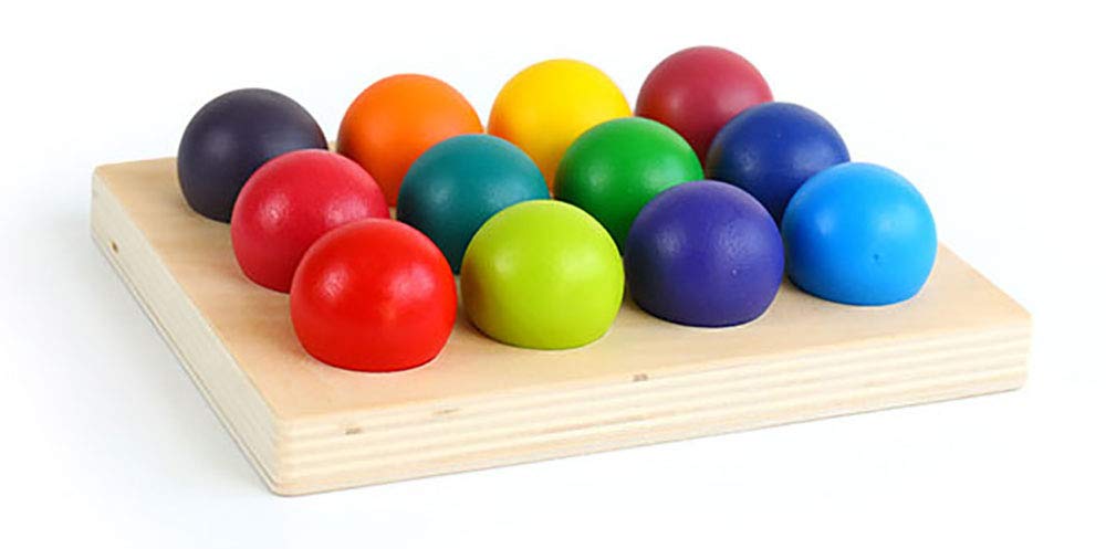 moderngenic [Upgraded to 2"] Rainbow Wooden Balls with Tray, 12 Piece Sorting and Matching Educational Learning Montessori Toy for Toddlers, Bigger Balls for Safety