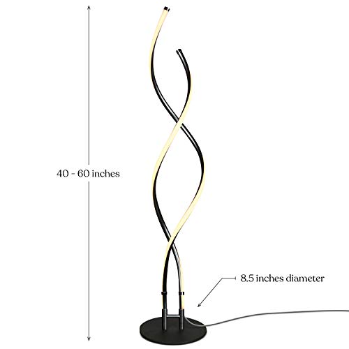Brightech Embrace Dimmable LED Floor Lamp β Modern Spiral Adjustable Standing Lamp for Living Rooms & Offices β 2-in-1 Tall End Table Lamp for Bedroom Reading - Black