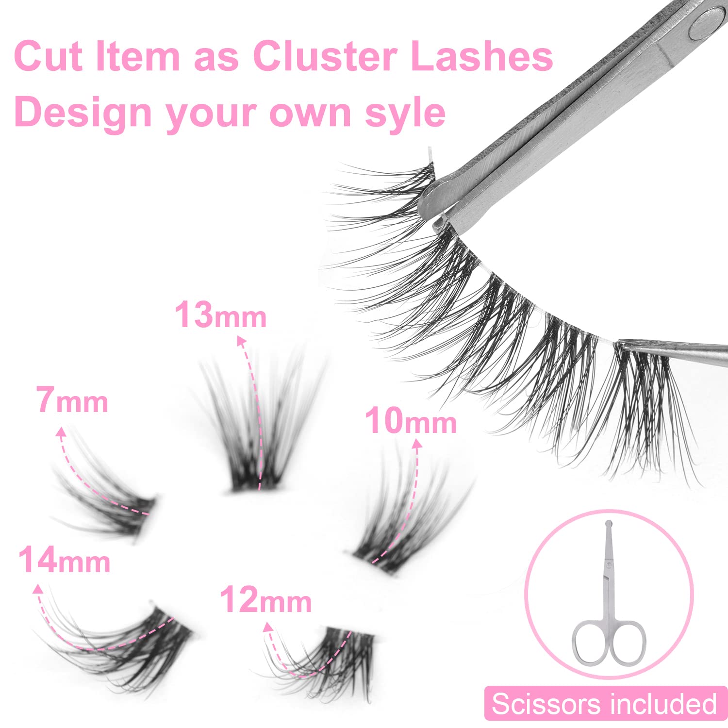 Cluster Lashes with Scissors False Eyelashes Natural Look Wispy Faux Mink Lashes Clear Band Individual DIY Cat Eye Strip Lashes Pack 9 Pairs