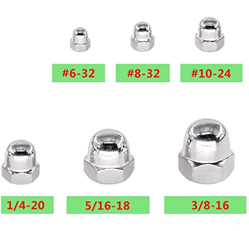 Elantek #6-32#8-32#10-24 1/4-20 5/16-18 3/8-16 SAE 304-Stainless Steel Acorn Dome Cap Head Hex Nuts Assortment Kit