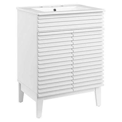 Modway Render Vanity with Sink-Floor, 24 Inch, White White
