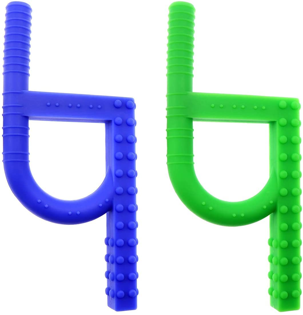 Sensory Chew Toys for Kids with Teething, ADHD, Autism, Biting Needs,Oral Motor Chewy Teether, Silicone chewlery for Boys and Girls(2 Pack Orange Purple